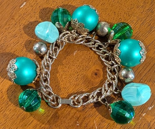 Rare Vintage Coro Gold Tone Bracelet MidCentury Charm Stones Balls ...