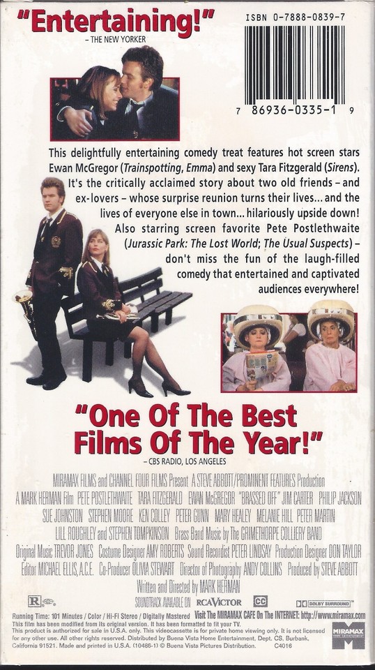 Brassed Off (VHS, 1998) Pete Postlethwaite, Tara Fitzgerald, Ewan ...