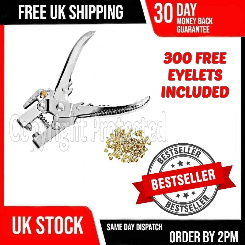 HEAVY DUTY EYELET PLIERS HOLE PUNCH TOOL 300PC EYELETS AND WASHERS ...