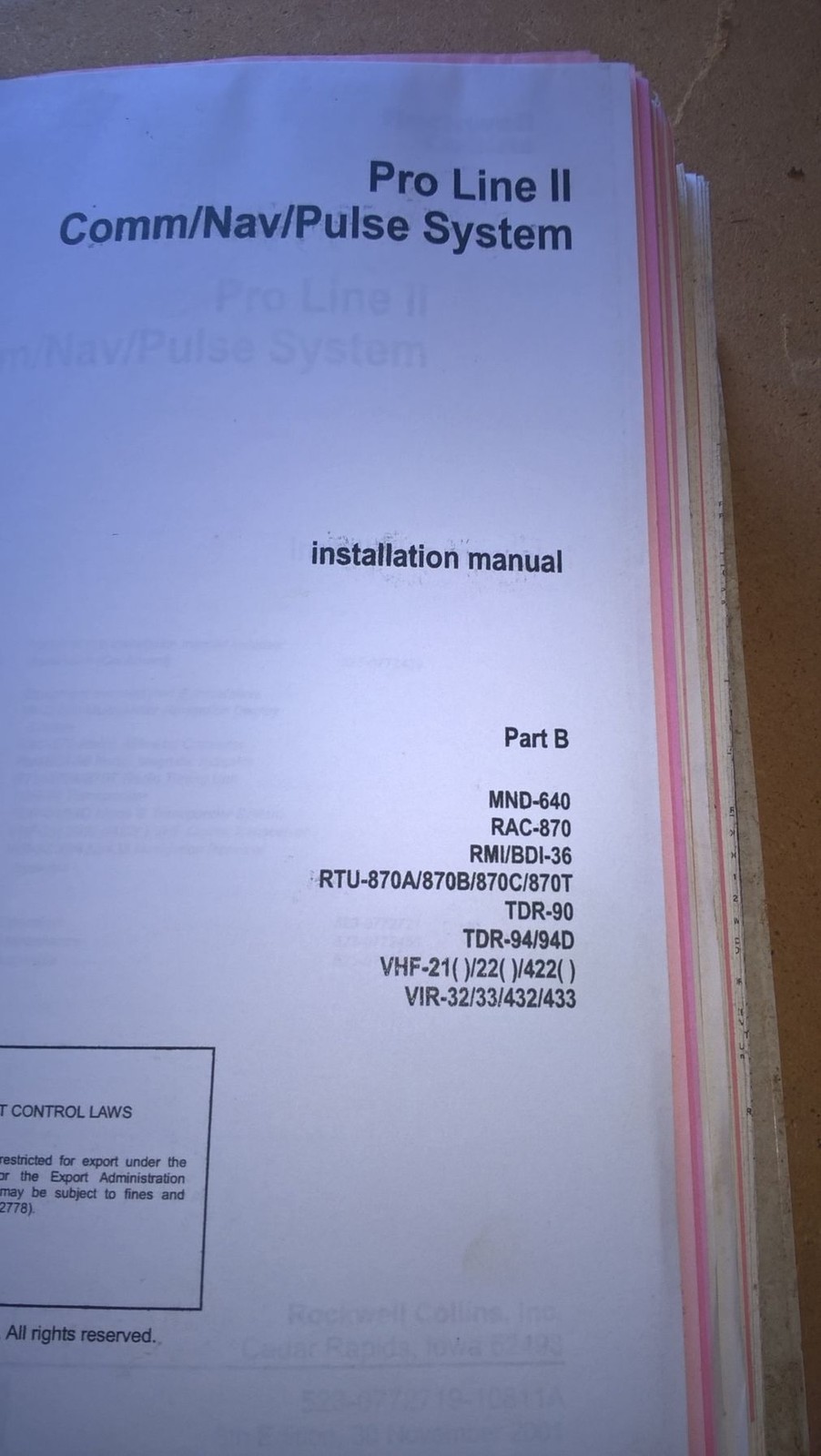 Rockwell Collins Pro Line II COMM NAV Pulse Install manual part B MND ...