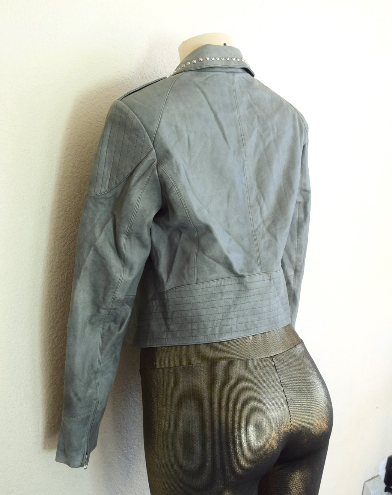 GUESS Women’s Tiesto Studded Leather Jacket – Moss Green sz S | eBay