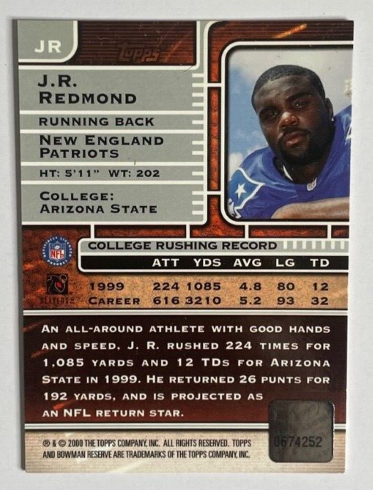 J.R. Redmond 2000 Bowman Reserve Rookie RC AUTO AUTOGRAPH New England ...