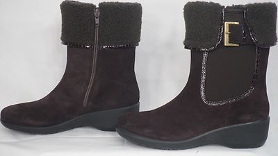Hush Puppies 'Waldere' Dark Brown Suede/Fleece Cuff Wedge Mid Boot ...