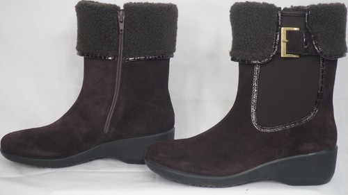 Hush Puppies 'Waldere' Dark Brown Suede/Fleece Cuff Wedge Mid Boot ...
