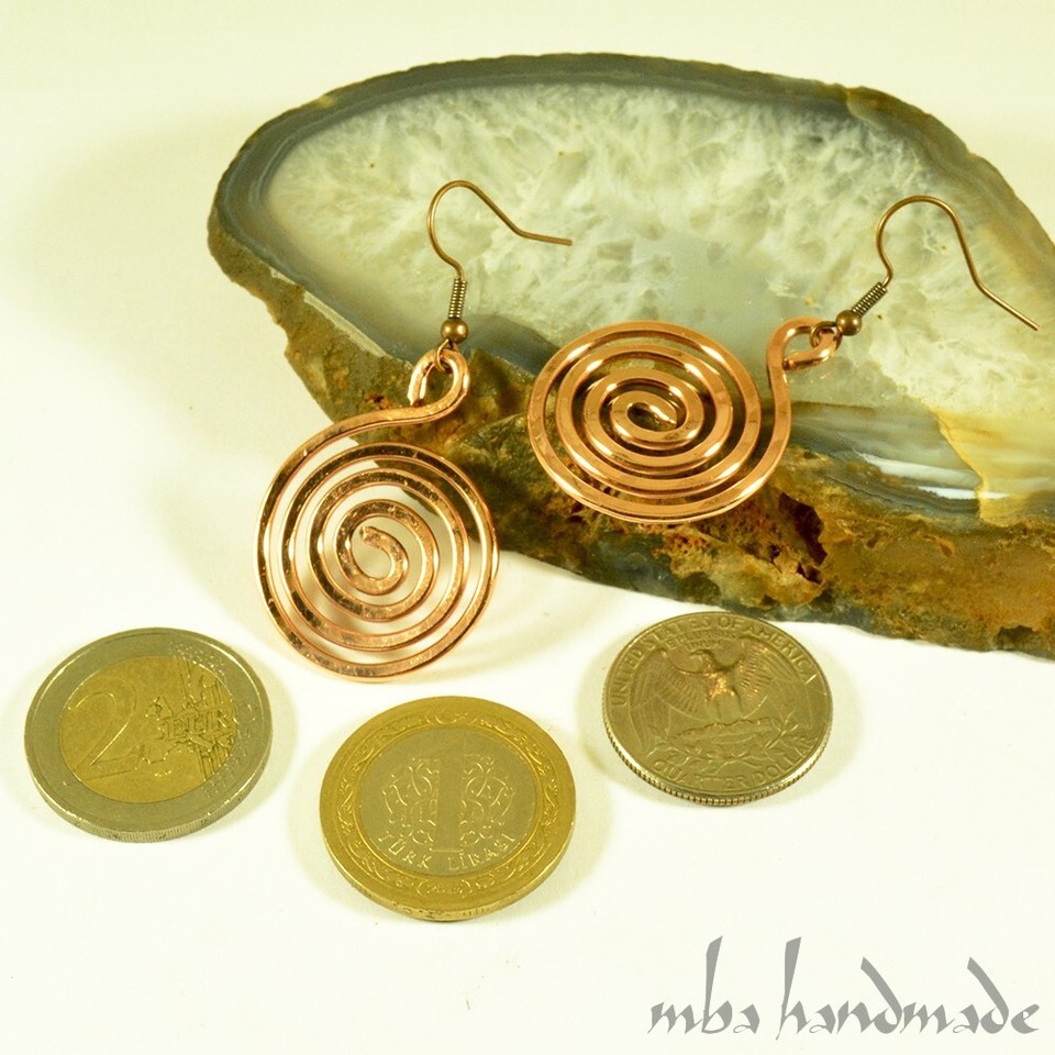 Hammered Pure Copper Wire Wrapped Handcrafted Spiral Earrings - Unique ...
