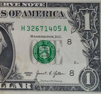 2021 Eight Digit Broken Ladder Fancy Serial Number One Dollar Bill | eBay