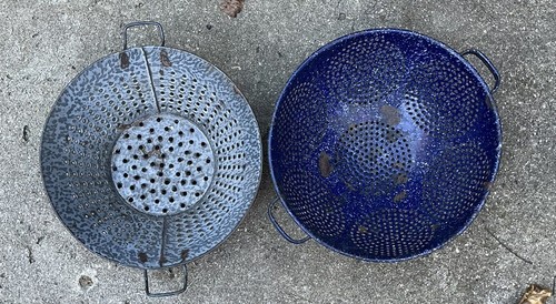 Antique Blue Porcelain Colander And Granite ware Colander | eBay
