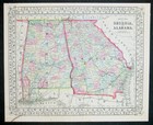 1870 Samuel Augustus Mitchell Antique State Map of Georgia and Alabama ...