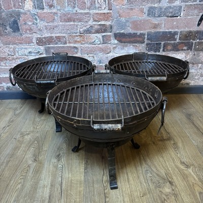 45cm Indian Fire Pit With Stand & Grill - Handmade Fire Bowl Kadai BBQ ...