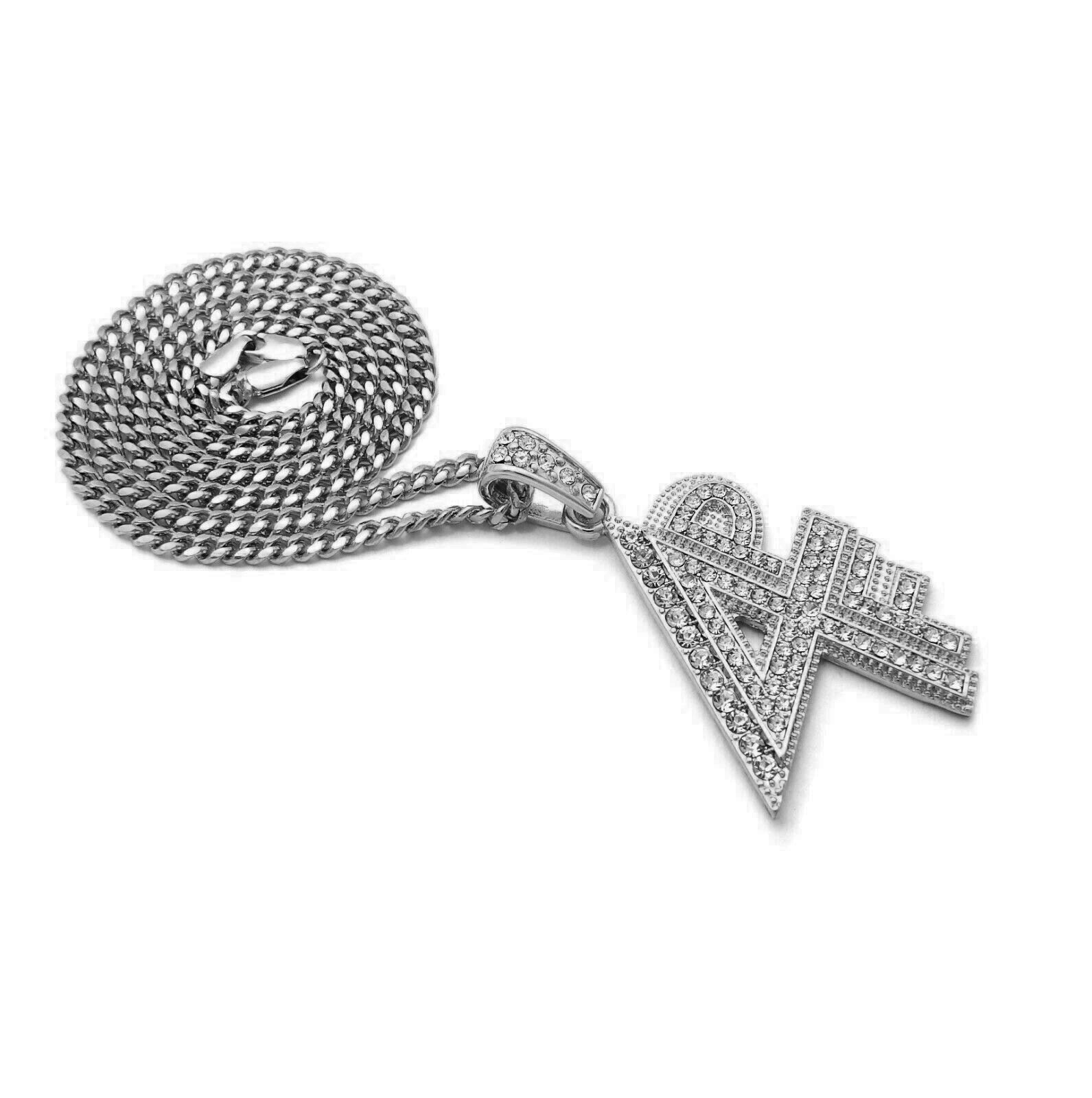 Silver Plated Lil BABY 4PF Pendant & 20" 24" Box Cuban Chain Hip Hop ...