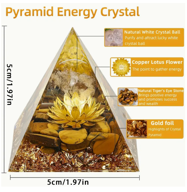 Orgonite Flower of Life Pyramid with Tiger's Eye Crystal Pyramid EMF ...