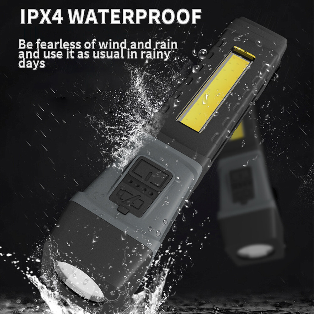 LED COB Flashlights Rotatable Type-C USB Rechargeable 800mAh IPX4 for ...