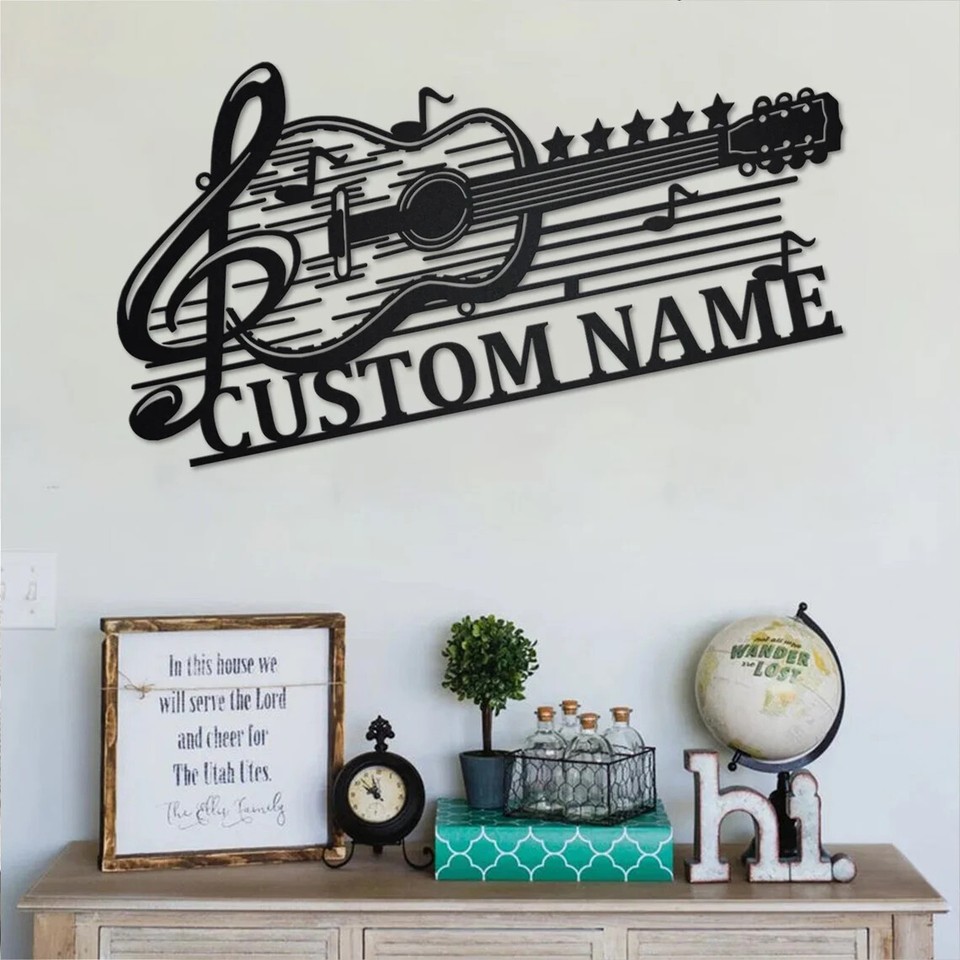 Personalized Guitar Musical Metal Name Sign, Custom Name Wall Art Decor ...