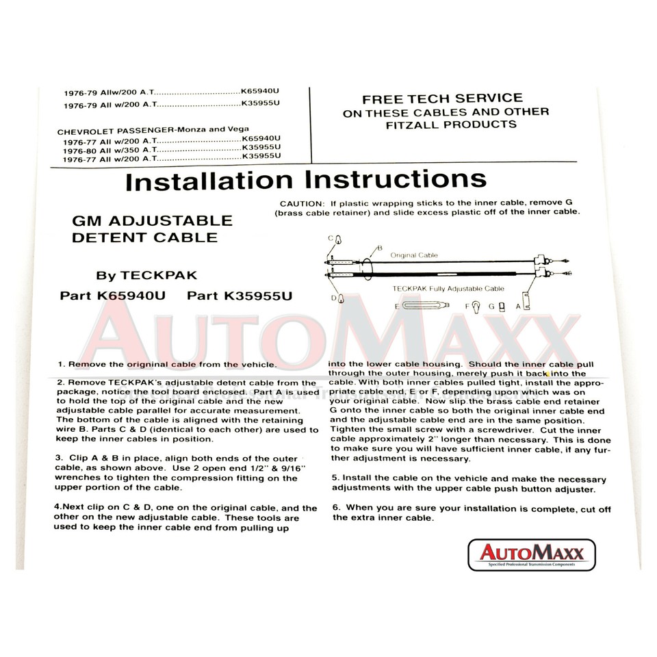 Fitzall Turbo 350 TH350C Transmission Detent Kickdown Cable Braided ...