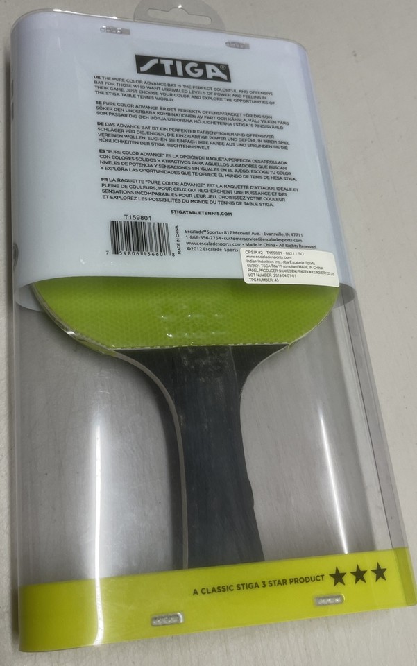 STIGA Pure Color Advance Table Tennis Bat Paddle Ping Pong Lime Green ...