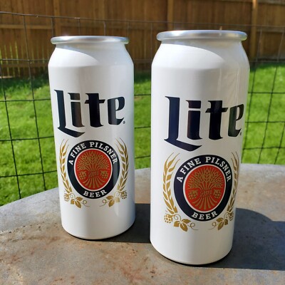 Set Of (2) NEW Miller Lite 16 Ounce Aluminum Can Cup Tumbler Beer ...