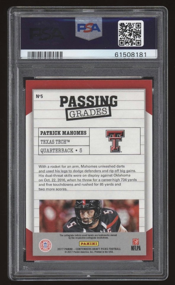 2017 Panini Contenders Patrick Mahomes PSA 9 Mint Passing Grades RC ...