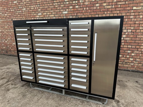 7ft Heavy Duty Garage Workbench Steel Cabinet Tool Box w/35 Drawers+1 ...