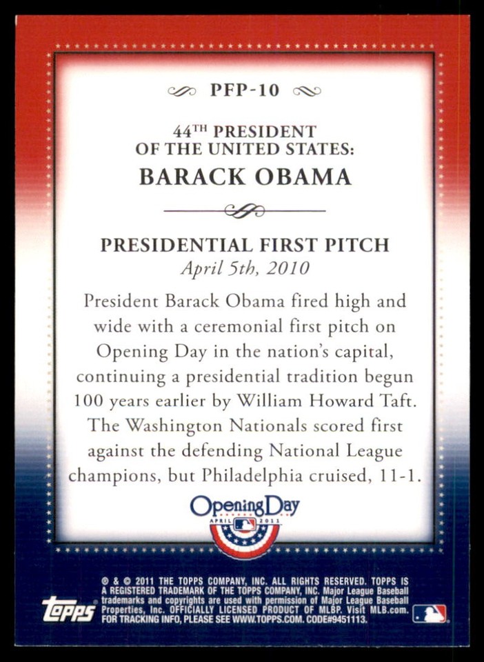 2011 Topps Opening Day #PFP-10 Barack Obama Presidential First Pitch | eBay