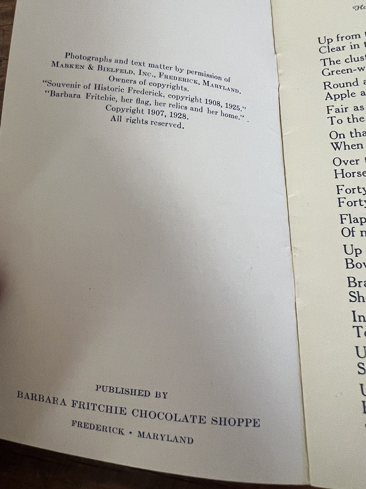 1928 Barbara Fritchie Chocolate Shoppe Booklet Frederick Maryland | eBay