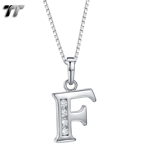 TT 18K White Gold GP Letter F Pendant Necklace With Box Chain (NP329F ...