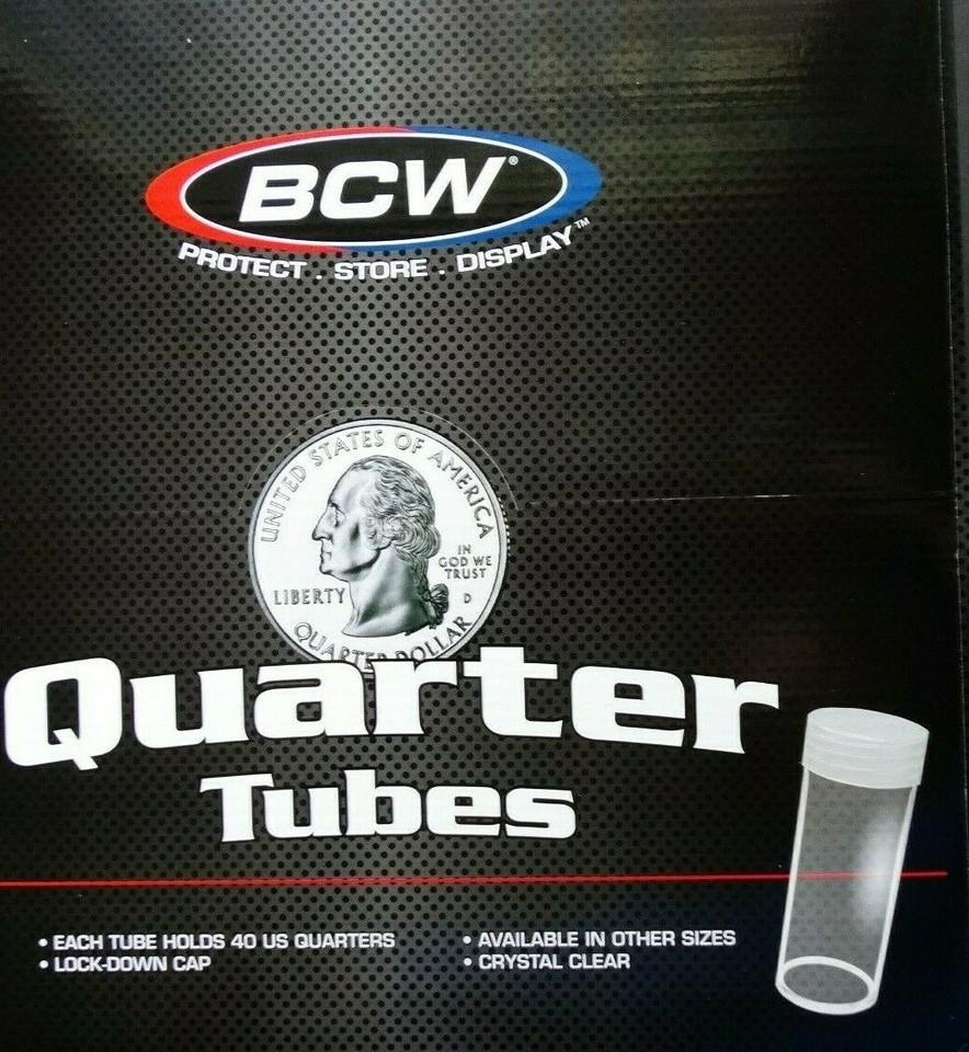 Lot of 5 BCW Quarter Round Clear Plastic Coin Storage Tubes w/ Screw On ...