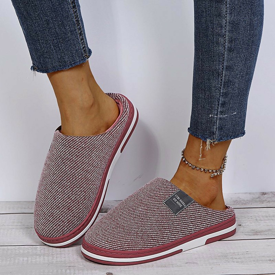 WOMENS LADIES COTTON CLOG HARD SOLE WARM SLIP ON FLEECE LINED SLIPPERS ...