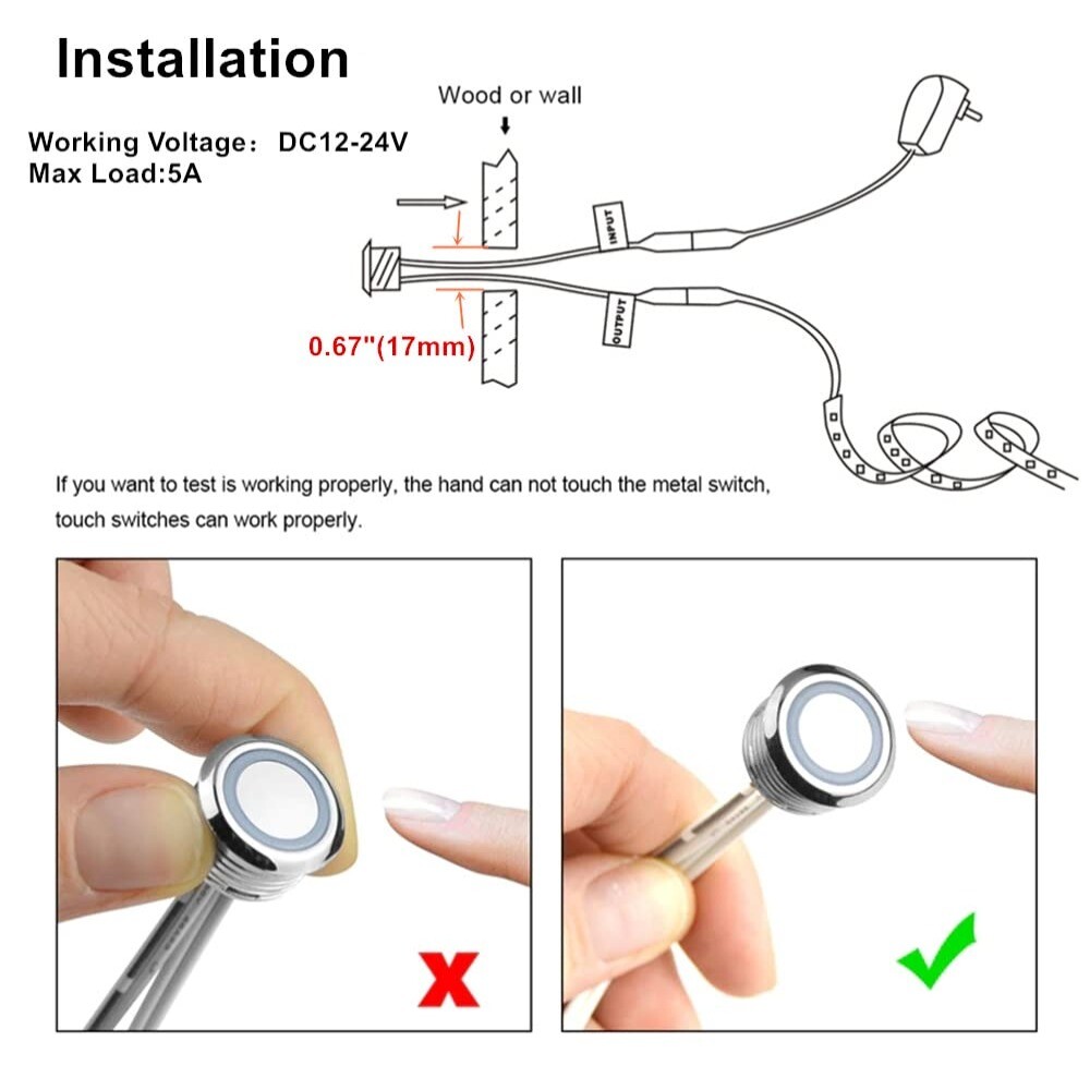 Copper DC 5-24V Embedded Touch Switch Stepless Dimming Switches ...
