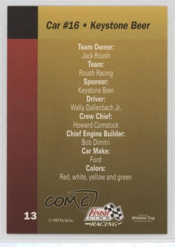 1993 Pro Set Finish Line Silver Series Wally Dallenbach Jr Car #16 ...