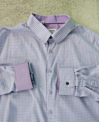 DUCHAMP London Purple Check Long Sleeve Button Classic Shirt Size: XXL ...