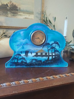 Art Deco Mantle Clock Moonlight Ware Blue Tiki Bar Decor Asian ...