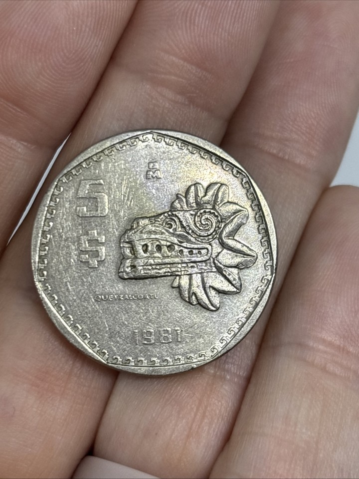 Vintage Mexico 1981 Mexican 5 Pesos Coin Copper-Nickel Aztec God ...