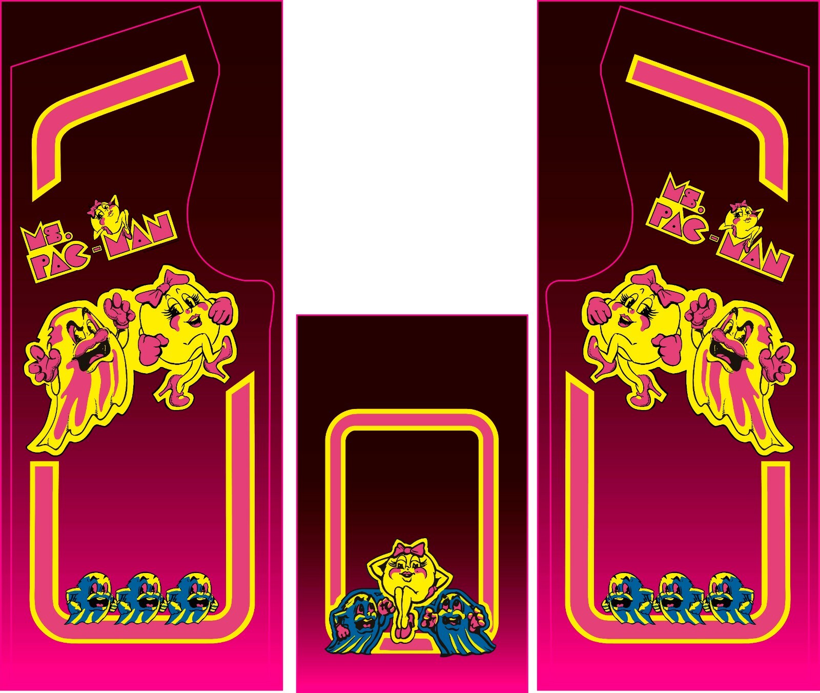Fits Ms Pac Man Cabaret Arcade Side Art 3pc Set Decals Laminated High ...
