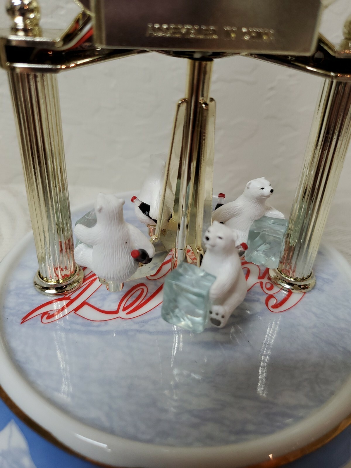 Vintage COCA-COLA Anniversary Polar Bear Dome Clock Rotating Bears ...