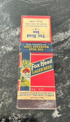 FOX HEAD BEER MATCHBOOK COVER FOX HEAD WAUKESHA BRG WI FOX HEAD INN ...