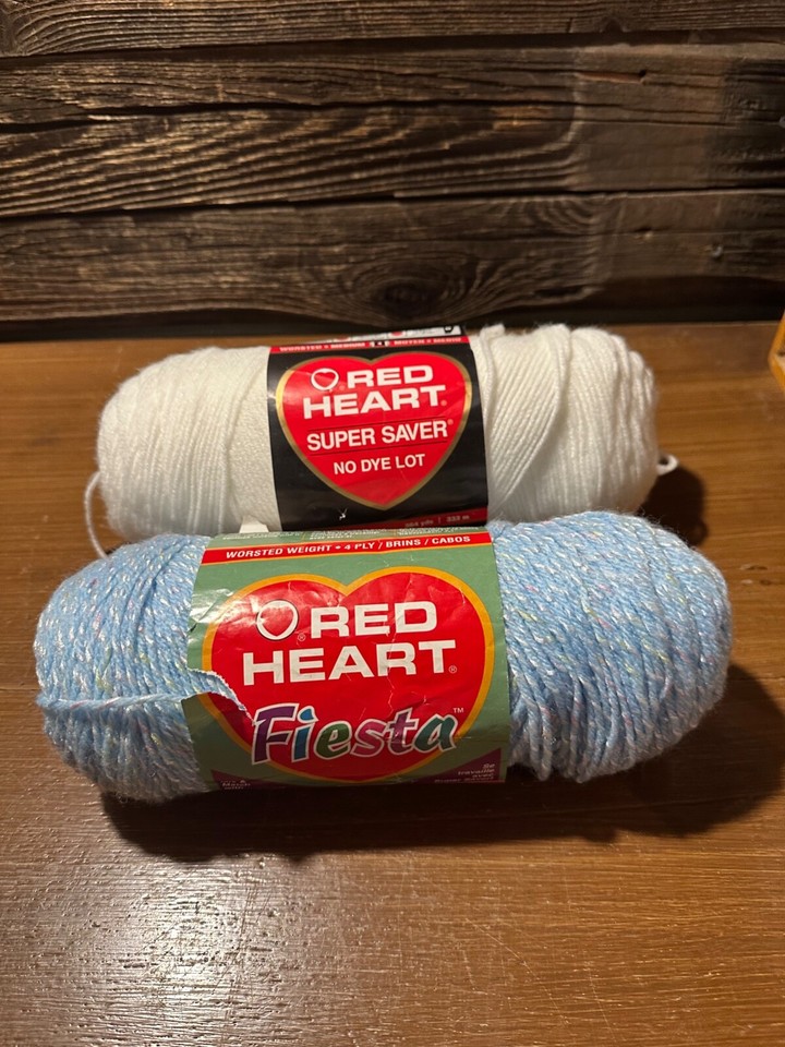1 Skein Red Heart Super Saver Yarn White & 1 Skein Red Heart Fiesta ...