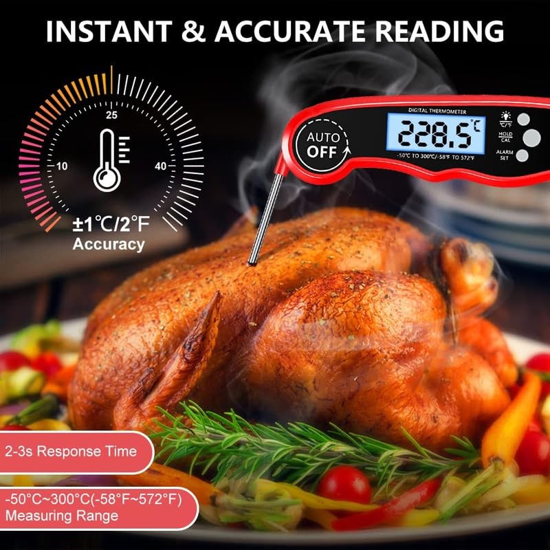 Meat Thermometer Digital, Instant Read Food with Dual Probe, Red | eBay