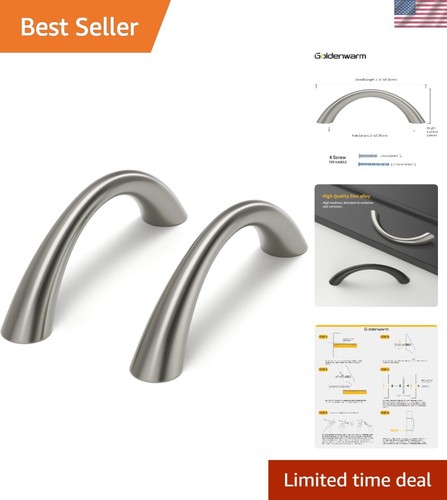 Curved Brushed Nickel Cabinet Pulls - 25 Solid Zinc Alloy Handles, Easy ...