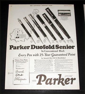 1925 OLD MAGAZINE PRINT AD, PARKER PENS, DUOFOLD SENIOR, IN ...