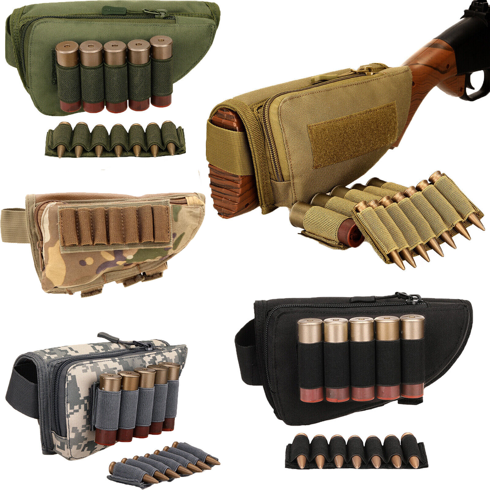 Tactical Rifle Shotgun Buttstock Cheek Rest Ammo Shell Mag Molle Pouch ...