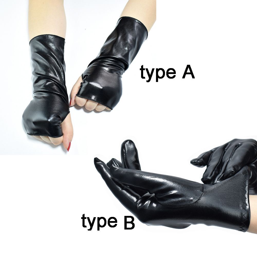 Women Gothic Punk Hip-Hop Dance Leather Gloves Dress Up Halloween Black ...