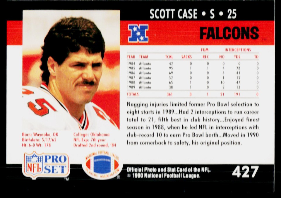 Scott Case, 1990 Pro Set, #427, Atlanta Falcons, | eBay