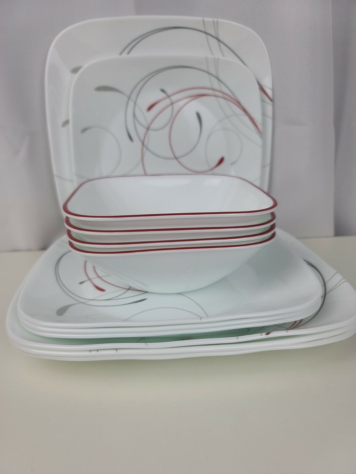 Corelle Splendor Square 12-Pc Set 4-Dinner Plates 4-Salad Plates 4 ...