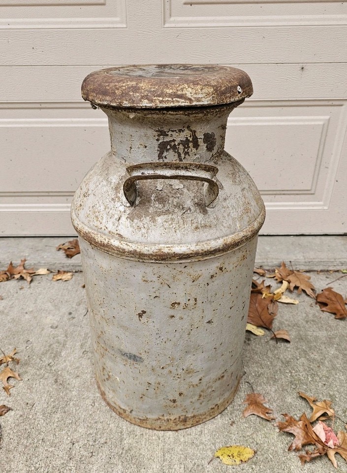 Vtg Antique Miller Dairy Farm Eaton Rapids MI Metal Milk Can 10 Gallon ...