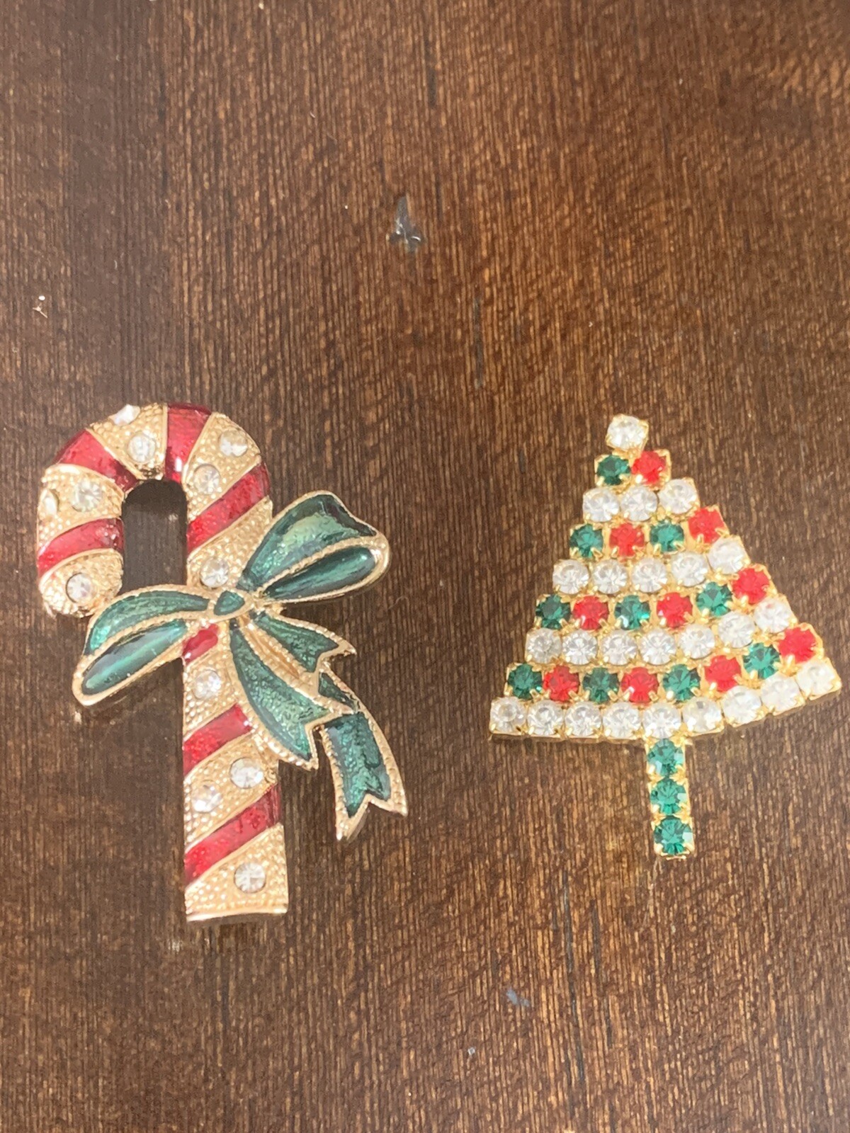 Lot of 2 Christmas Winter Holiday Pins Brooches Tree and Candy Cane ...