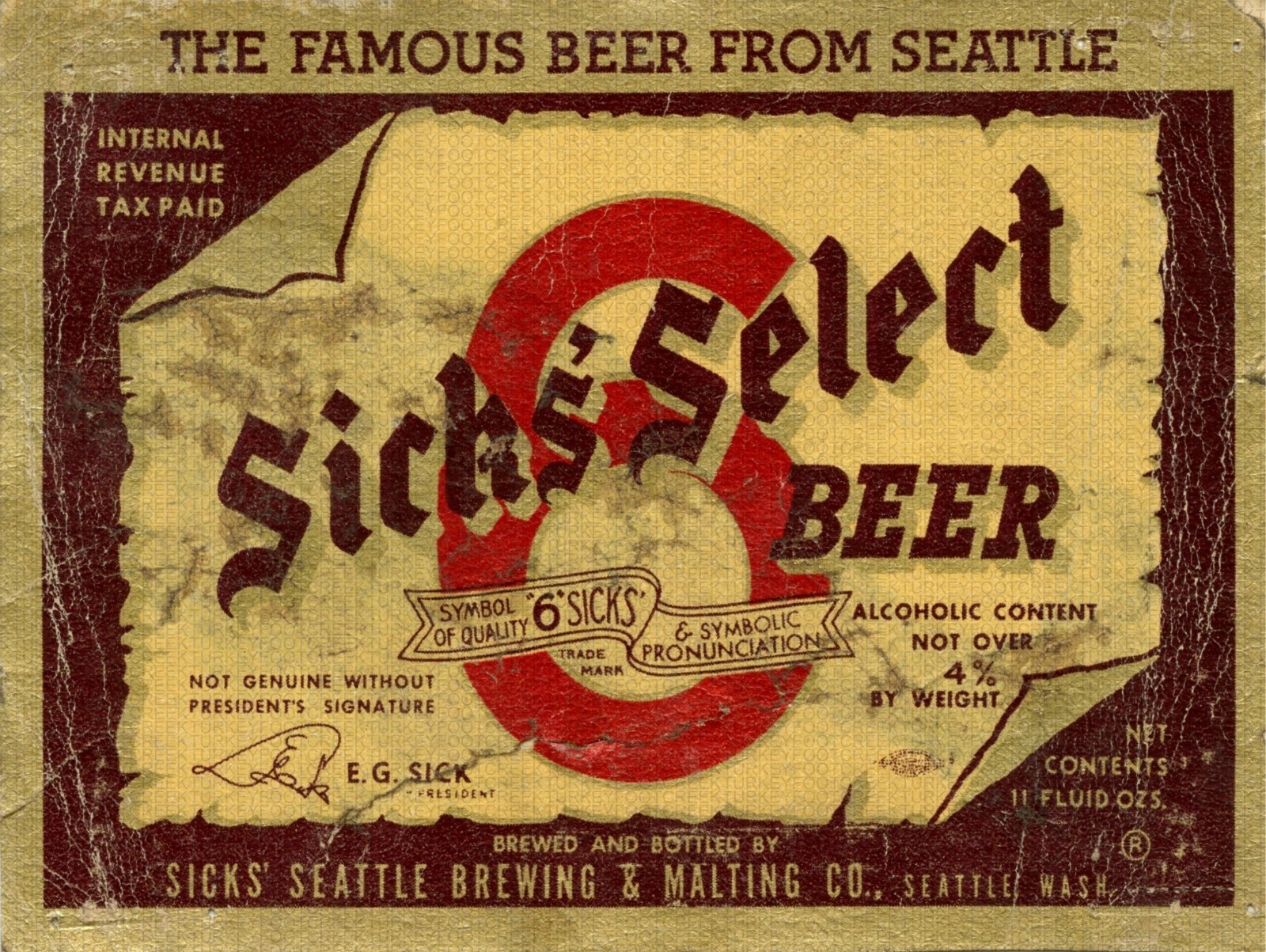 Sick's Select Beer Label 9" x 12" Metal Sign | eBay
