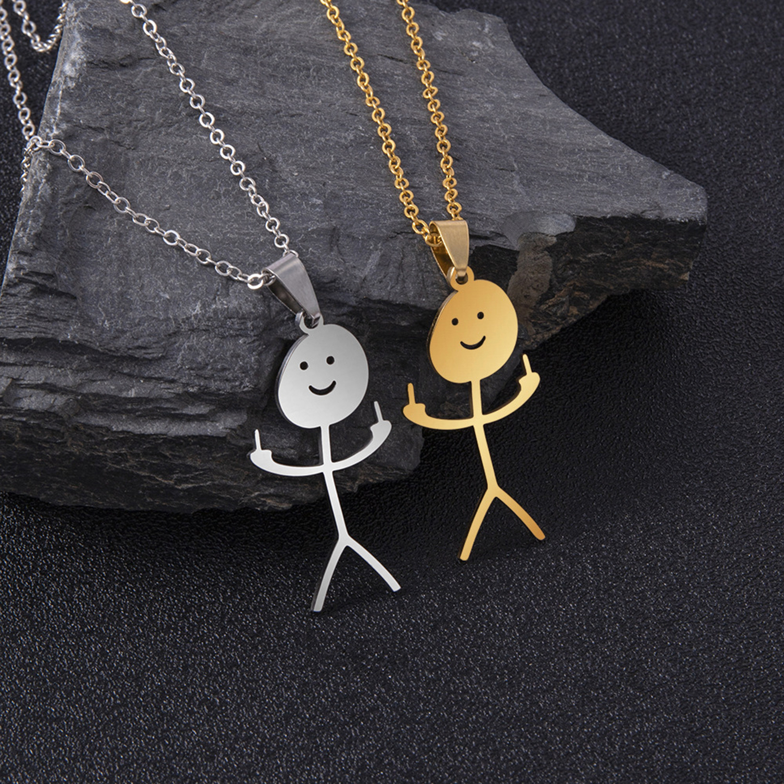Funny Necklace Personality Decorative Male Female Stick Figure Pendant ...