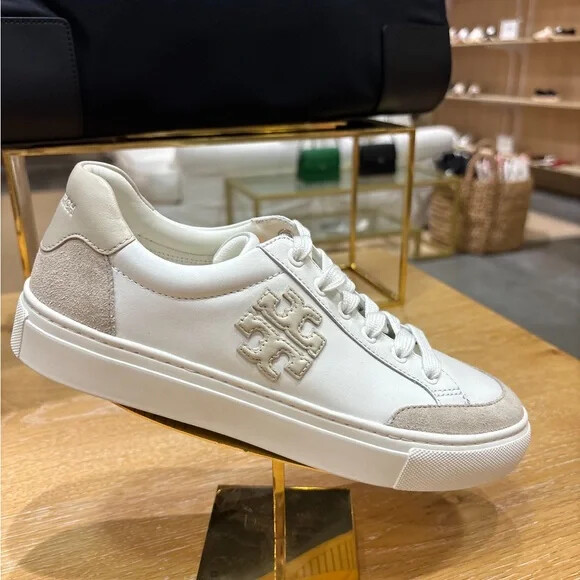 Tory Burch Color Block Signature T-Logo Leather Sneaker Shoes | eBay