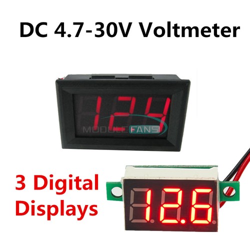 Mini Voltmeter Voltage Meter 2 Wire DC 4.7-30V LED Panel 3 Digital ...