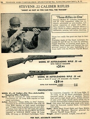 1955 Print Ad of Stevens Model 87 Tubular & 85 Clip Magazine ...